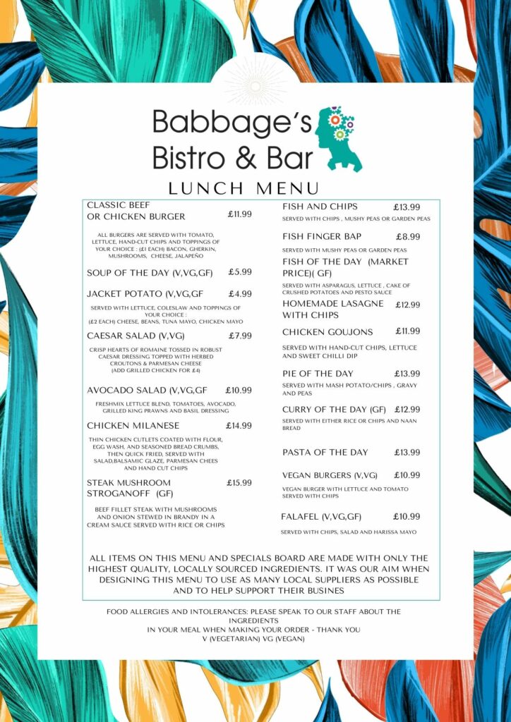 Menu – Babbage's Bistro